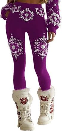 Generic Legging de No&euml;l artificiel en forme de flocon de neige pour femme - Legging doux et chaud en tricot avec imprim&eacute; de flocons de neige r&eacute;tro - Pantalon 