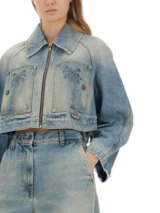 Palm Angels Cropped Fit Cotton Jacket - Blue