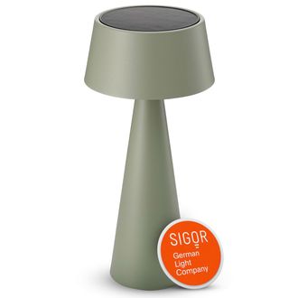 Sigor Solino salbeigr&uuml;n - Solar-LED Akku-Tischlampe mit Magnetgelenk & Doppelladefunktion (Solar & USB-C), dimmbar & kabellos, IP44 Outdoor-Tischleuchte, bi