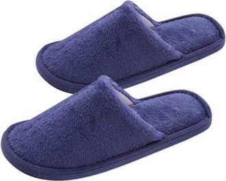 Frcolor Chaussons Intérieur Coton Doux Antidérapants pour Femme et Homme Chaussons Hiver Confortables et Chauds Semelle Résistante pour Sol Bois Bleu Foncé
