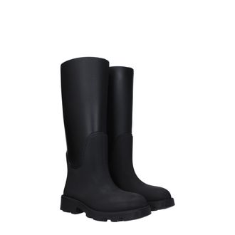 Burberry Womens Black Cotton Rain Boots