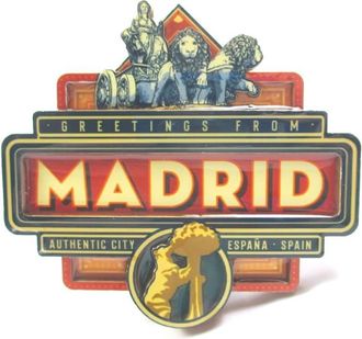 Generic Madrid Magnet Holz Souvenir Spanien Plaza de Cibeles B&auml;r Erdbeerbaum 3 lagig