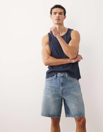Abercrombie & Fitch Short baggy en jean - Bleu moyen d&eacute;lav&eacute;