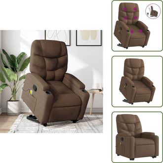 vidaXL Massagesessel mit Aufstehhilfe Braun Stoff - Massage Sessel - Relaxsessel - Fernsehsessel - Elektrischer Lift - Beistelltisch - The Living Store