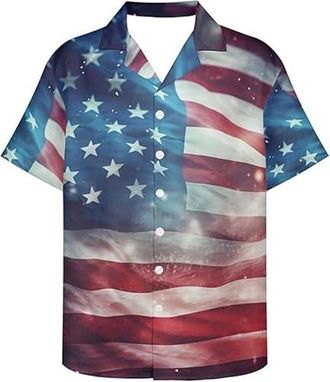 Keephen kewing Patriotique Drapeau USA Chemises Hommes/Femmes Aigle/Loup Impression 3D Chemise Hawaiienne Chemise &agrave; Boutons Cool Plage Vacances Col &agrave; Revers H