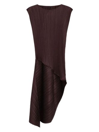 Pleats Please Issey Miyake robe mi-longue asymétrique à design plissé - Marron
