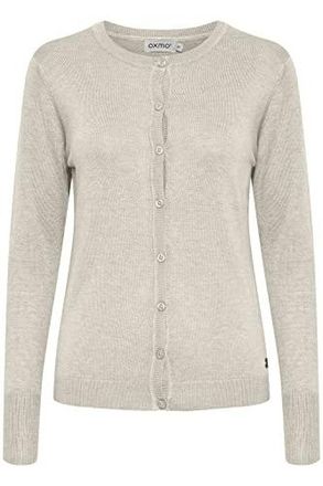 Oxmo OXHlin Cardigan en tricot fin avec col rond pour femme, Oyster Grey Melange (200689)., M