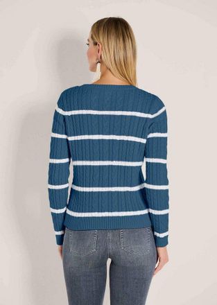 Madeleine Strickpullover Moderner Baumwollpullover mit Zopfmuster und Ringel-Design Kurz geschnittener Herbstpullover mit Rundhals und Langarm