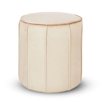 MG Design Runder Sitzhocker 42 x 45,5 cm in Beige mit Ziern&auml;hten - Gepolsterter Polsterhocker mit F&uuml;&szlig;en f&uuml;r Wohnzimmer oder Schlafzimmer
