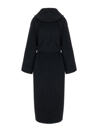Toteme Hooded Belted Wool Coat - Black