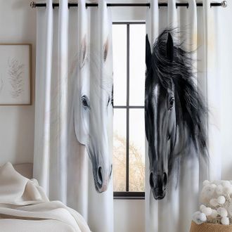 Generic Blickdichte Gardinen Tier Aquarell Pferd Muster, Verdunkelungsvorh&auml;nge bedrucktes Wei&szlig; Deko f&uuml;r Schlafzimmer Wohnzimmer, Vorh&auml;nge Ger&auml;uschreduzierung 