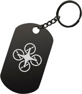 Generic Porte-cl&eacute;s en acier grav&eacute; au laser avec logo pilote quadricopt&egrave;re drone, Noir