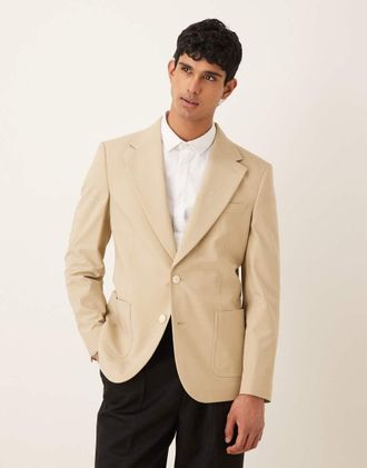 Asos Schmal geschnittener Blazer aus Twill in Steinbeige-Neutral