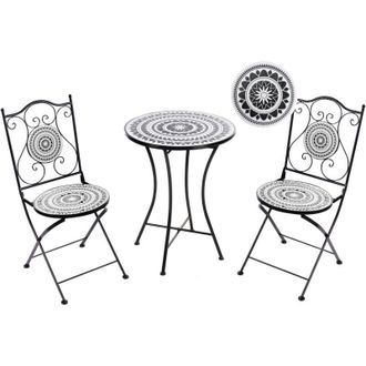 Beliani Ensemble de Bistrot en M&eacute;tal Table et Chaises Pliantes avec Carreaux de C&eacute;ramique Noir et Blanc Comiso