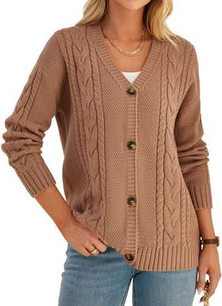 Grace Karin Cardigans pour femmes, d&eacute;contract&eacute;s, amples, boutonn&eacute;s, manches longues, en tricot, marron, S
