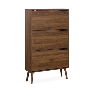 Sweeek Skandinavischer Vintage Schuhschrank mit Nussbaumdekor, 3 Klappt&uuml;ren Kapazit&auml;t 18 Paar Schuhe - Nepal