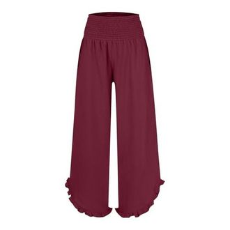Generic Pantalon palazzo &agrave; jambe large pour femme en lin et coton, taille haute &eacute;lastique, contr&ocirc;le du ventre, pantalon &agrave; enfiler, coupe d&eacute;contract&eacute;e, pantalo
