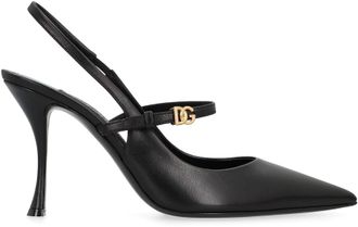 Dolce & Gabbana Womens Slingback Shoes Black Kid Leather Kidskin Pumps High Heel