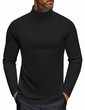 Ekouaer Langarmshirt Herren Rollkragen T-Shirt Winter Thermo Unterhemd Thermounterw&auml;sche Oberteil Warm Tops, Schwarz, M