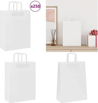 vidaXL Vidaxl - Papiertragetaschen 250 Stk. mit Henkeln Wei&szlig; 26x12x35 cm