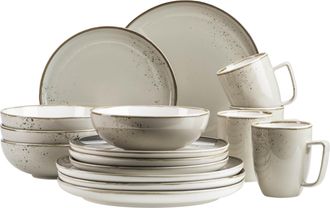 M&auml;ser Serie Pintar, hochwertiges Speise Geschirr-Set f&uuml;r 4 Personen, 16-teiliges Kombiservice, braune Sprenkel und feiner Rand im Vintage Handmade Look, Por