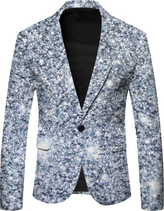 Generic Glitzer Sakko Pailletten Anzug Herren Jacke, Faschingskost&uuml;me M&auml;nner Blazer 80er Jahre Outfit Herren, Glitzer Freizeitanzug Herren Langarm Regular Fit