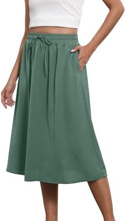 Generic Jupes bohème pour femmes, jupes mi-longues dété fluides avec poches, légères et cordon de serrage, jupes taille haute pour femmes, ag, XXL