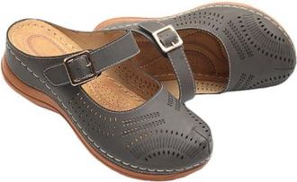 Garneck Sandales Compens&eacute;es Vintage Grises Confortables et D&eacute;contract&eacute;es Talon Moyen &Eacute;pais Chaussures Faciles &agrave; Enfiler pour Femmes