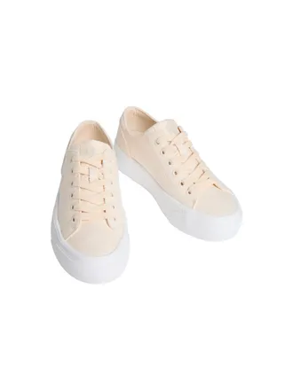 Calvin Klein Jeans Plateausneaker CALVIN KLEIN JEANS VULC FLATFORM LOW CV MG, Damen, Gr. 35, beige, Textil, unifarben, Schuhe Plateausneaker, Schn&uuml;rschuh, Freizeitschuh,