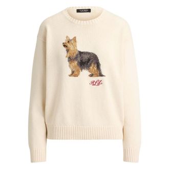 Ralph Lauren Pull en maille intarsia motif Yorkshire Terrier - Femme - Pulls - Blanc - Taille: 40 FR