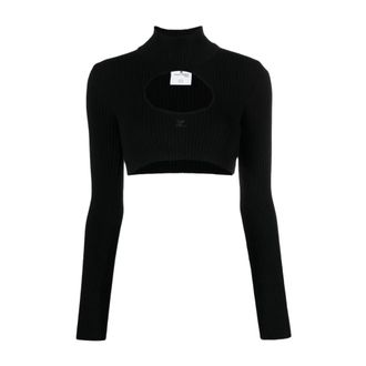 Courr&egrave;ges Femme, Pulls, Noir, Taille: 40 FR Pull Court Noir en Maille C&ocirc;tel&eacute;e