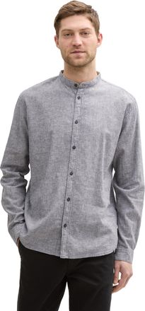 Tom Tailor Regular Fit Kurzarmhemd mit Leinenanteil im P&uuml;nktchen-Muster, mid Blue dot Design, M