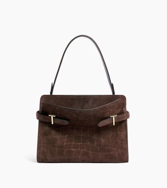 Le Tanneur Sac port&eacute; &eacute;paule grand mod&egrave;le Emie en cuir refente de velours emboss&eacute; effet crocodile