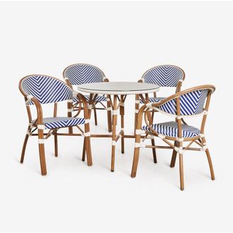 Sklum Ensemble de bistrot Brielle compos&eacute; dune table ronde de 80 cm et de 4 chaises de jardin empilables en aluminium avec accoudoirs Sklum Blanc Gardenia