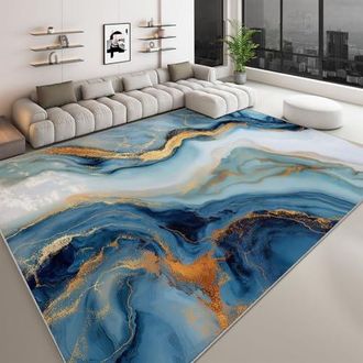 Generic Tapis de Salon Lavable en Machine 120 x 170 cm, Tapis à Faible Poil Antidérapant avec Imprimé Élégant Charmant Réaliste Marbre - pour la Chambre à Cou