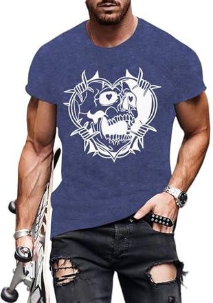 Generic T-shirts de Saint-Valentin pour homme - T-shirt gothique &agrave; motif t&ecirc;te de mort et coeur pour la Saint-Valentin - T-shirt tendance d&eacute;contract&eacute; graphique