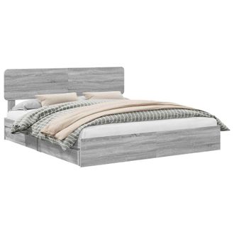vidaXL Letto Con Contenitore Con Cassetto Grigio Sonoma 180 X 200 Cm Vidaxl