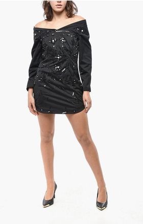 Dsquared2 Off-Shoulders 80S PROM Minidress Embellished with Sequins size 40