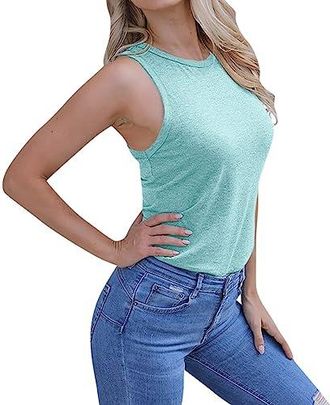 Generic D&eacute;bardeurs tendance de couleur unie pour femmes, chemisiers de printemps d&eacute;contract&eacute;s sans manches, col rond, col haut, d&eacute;bardeur tendance d&eacute;t&eacute; Y2K, c