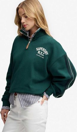Superdry Sweatshirt in dunklem Kieferngr&uuml;n mit Country Club-Applikation und kurzem Rei&szlig;verschluss