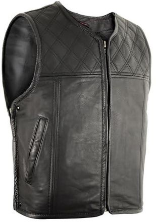 MDM Gilet de motard/veste de motard en cuir avec motif matelass&eacute; aspect diamant, Noir, 4XL