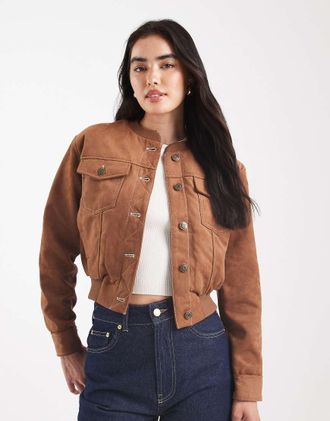 Cotton On Sophia - Kunstleder-Bomberjacke in Braun