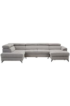 Stylife Wohnlandschaft, Hellgrau, Textil, 6-Sitzer, U-Form, 327x203 cm, Bettkasten erh&auml;ltlich, Bettfunktion Hocker R&uuml;cken echt, Wohnzimmer, Sofas & Couches, W