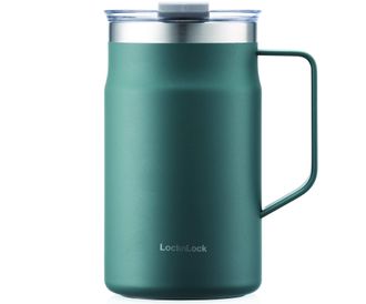LocknLock Metro Becher Premium 18/8 Edelstahl doppelwandig isoliert mit Griff, perfekt für Tisch mit Deckel, dunkelgrün, 590 ml