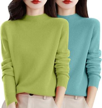 Generic Pull pour femme - Pull ample doux et confortable - &Eacute;lastique &agrave; manches longues - Couleur unie - Col roul&eacute; - Pour lautomne et lhiver 2025, Vert, XXL