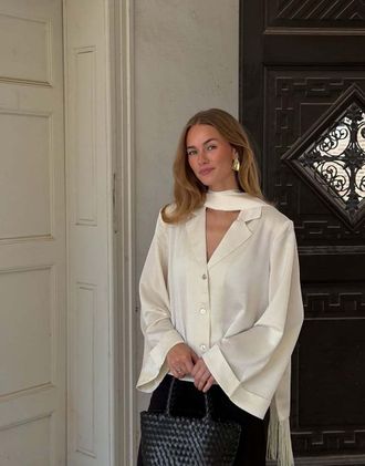 NA-KD blouse &agrave; manches larges effet froiss&eacute; couleur cr&egrave;me-Blanc