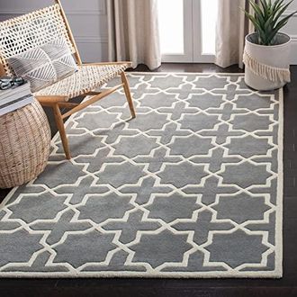 Safavieh Tapis Contemporain Pour Salon, Salle à manger, Chambre à coucher - Chatham Collection, Tapis à poil court, Gris foncé et Ivoire, 152 X 244 cm