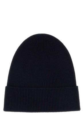 Moncler HAT Virgin Wool Ribbed Beanie - Navy