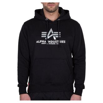 Alpha Industries Herren Basic Hoody Foil Print Kapuzensweat Kapuzenpullover, Black/Metalsilver, S