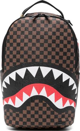 Sprayground check-pattern shark-print backpack - Braun
